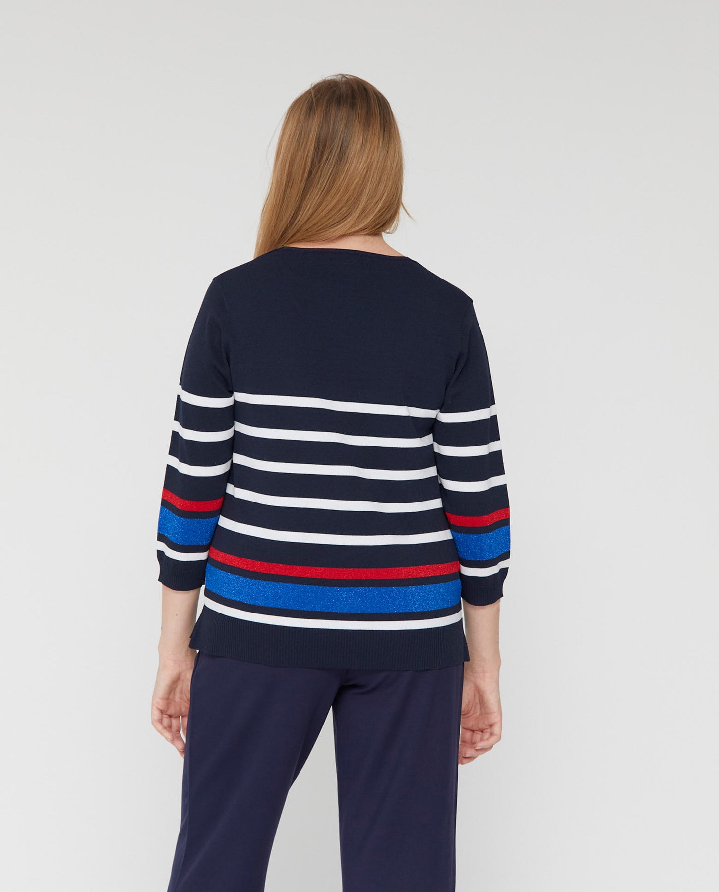 Jersey Manga Tres Cuartos Con Cuello Pico Y Rayas Azul Marino – October